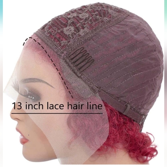 Hair | 6 Inch Burgundy Curly Pixie 131 Lace Frontal Human Hair Wig ...